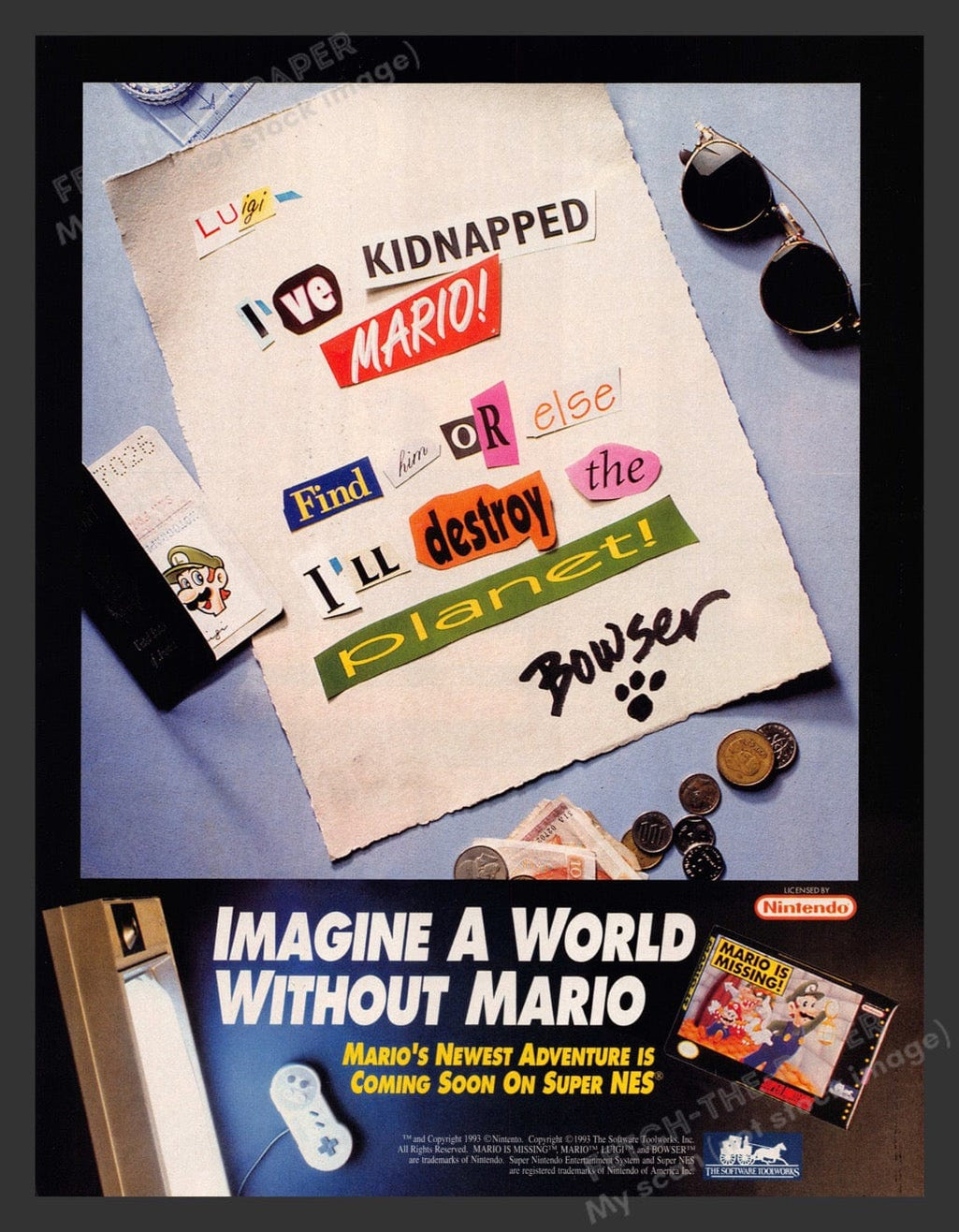1993 Mario is Missing Ransom Note Video Game Print Advertisement — Fetch-the-Paper