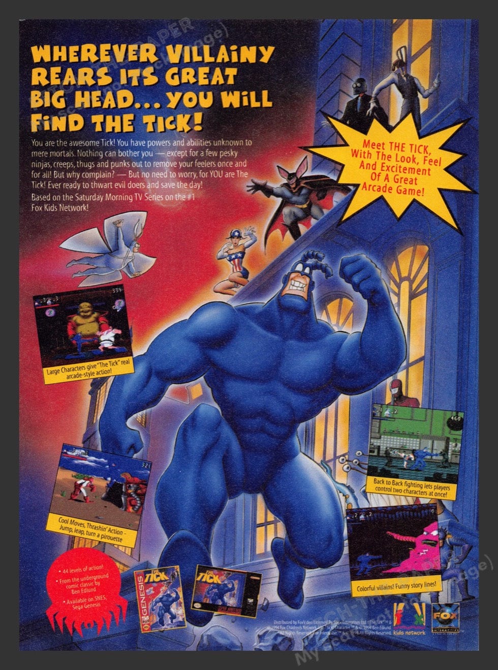1994 The Tick Video Game Print Advertisement — Fetch-the-Paper