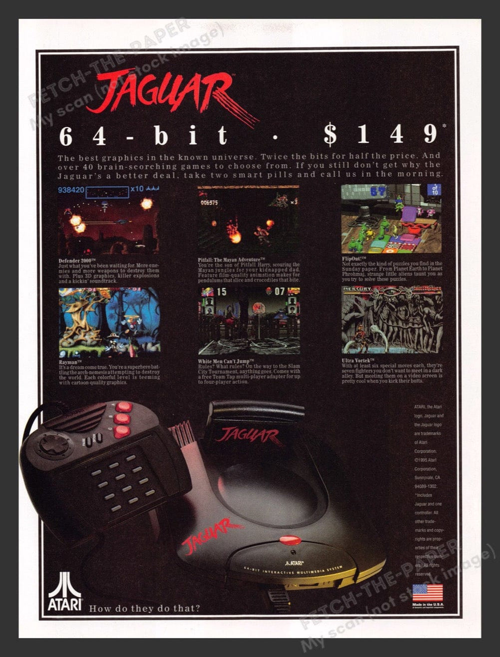 1995 Atari Jaguar 64-bit System Video Game Print Advertisement — Fetch-the-Paper