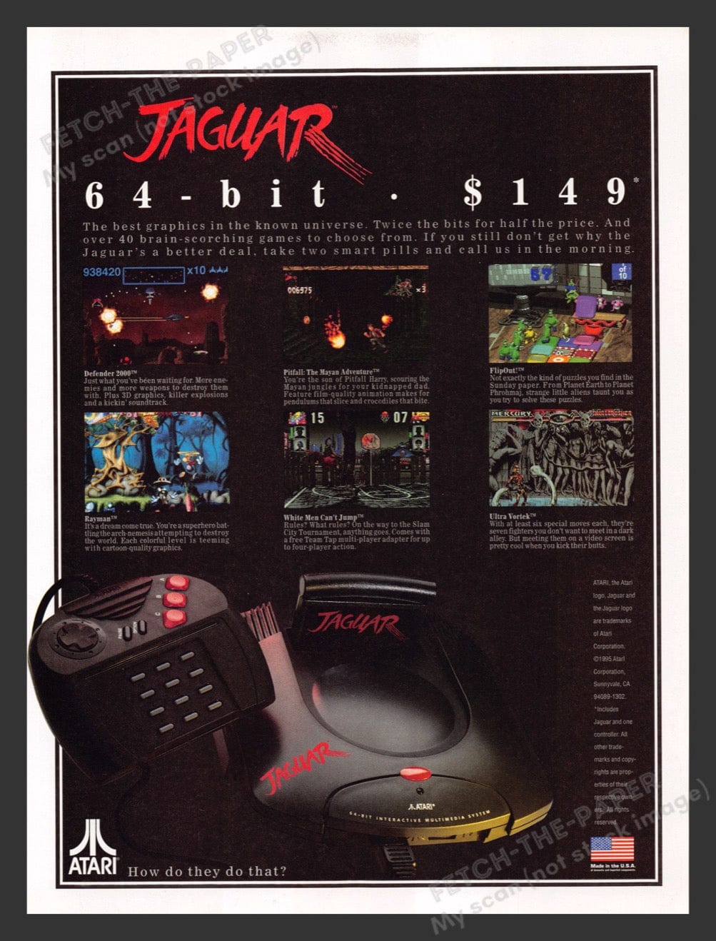 1995 Atari Jaguar 64-bit System Video Game Print Advertisement — Fetch-the-Paper