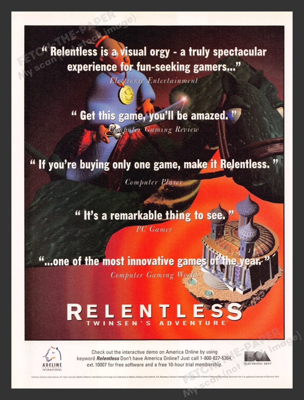1995 Relentless: Twinsen's Adventure Video Game Print Advertisement — Fetch-the-Paper