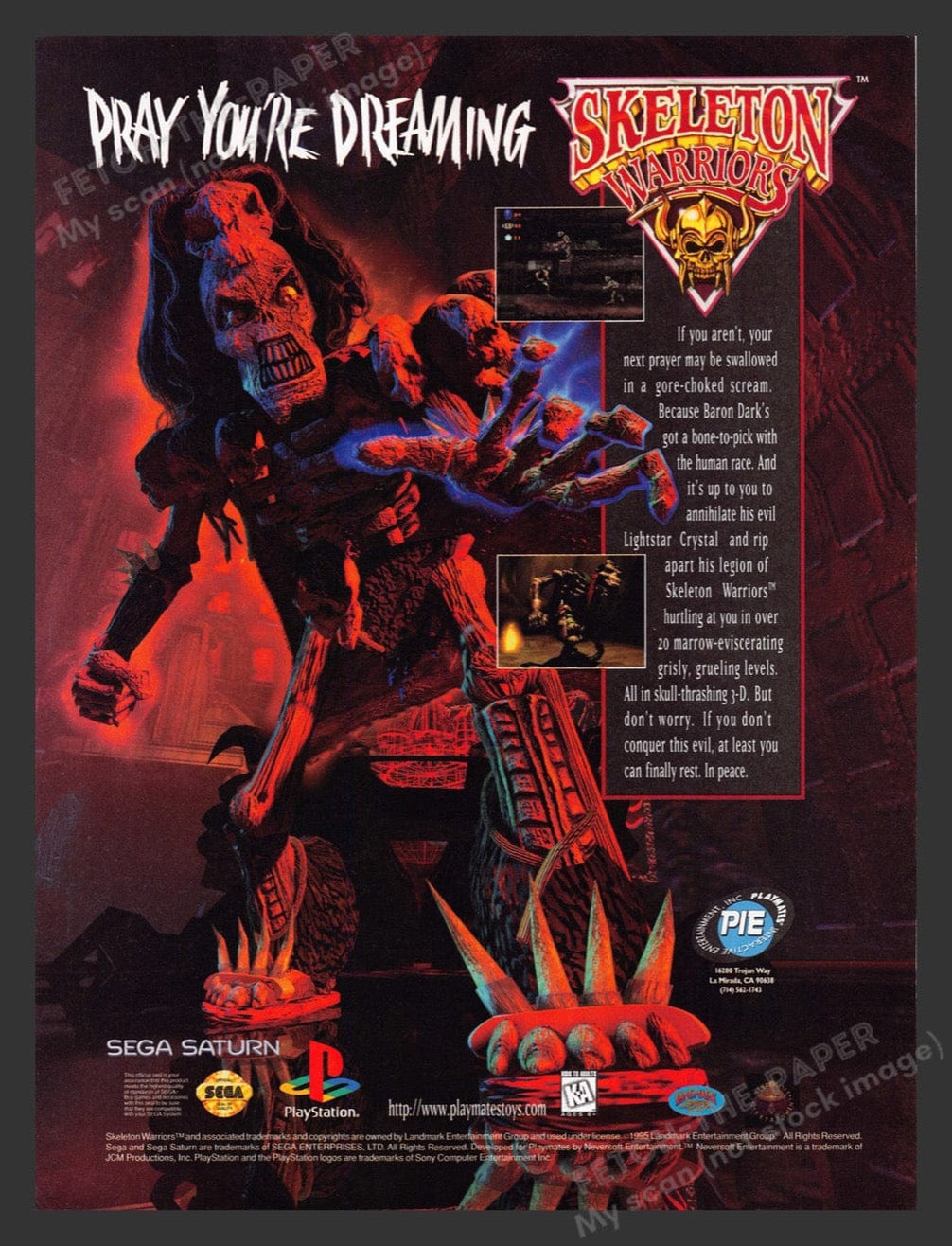 1996 Skeleton Warriors "Pray You're Dreaming" Video Game Print Adverti — Fetch-the-Paper