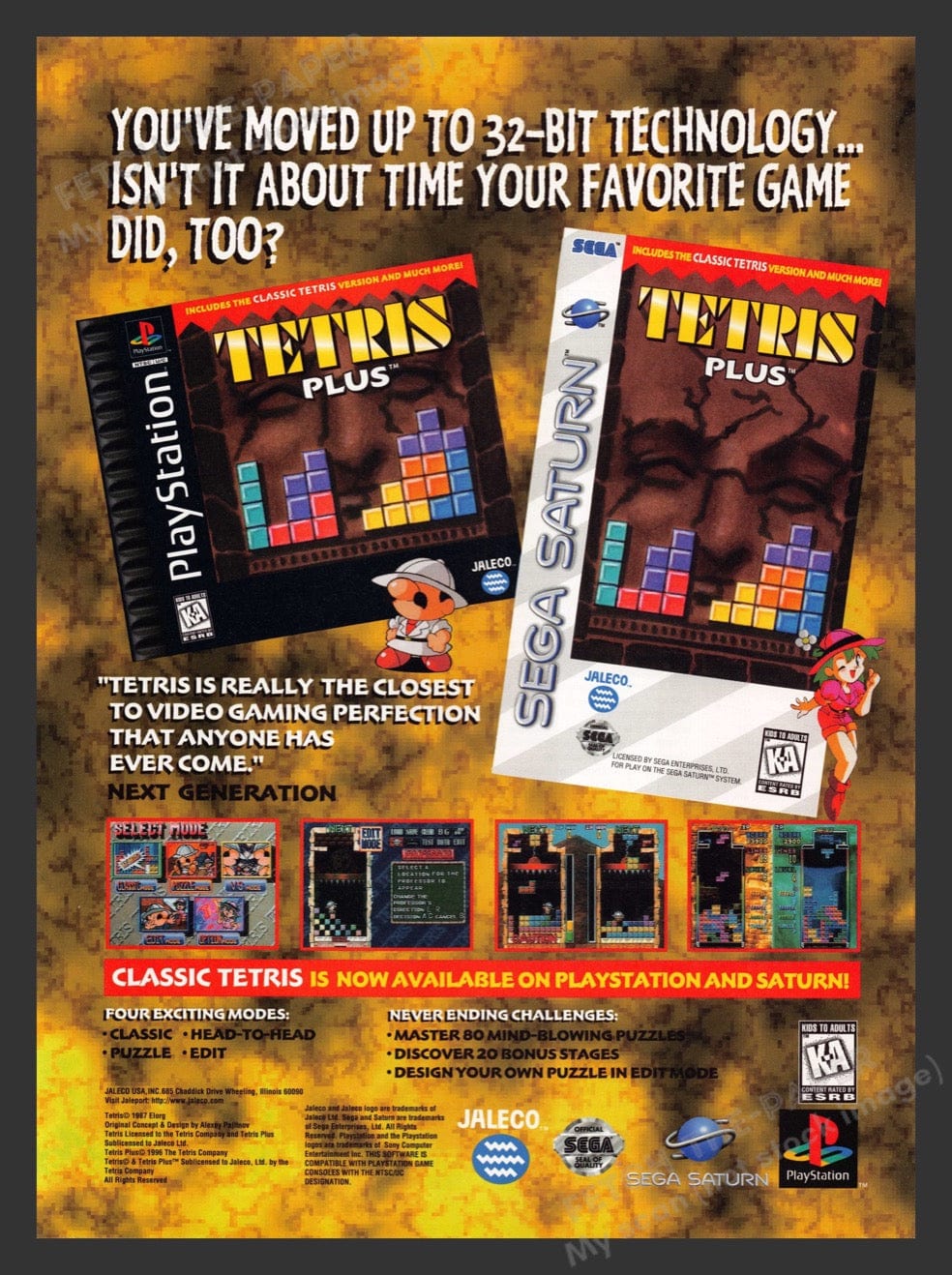 1996 Tetris Plus Video Game Print Advertisement — Fetch-the-Paper