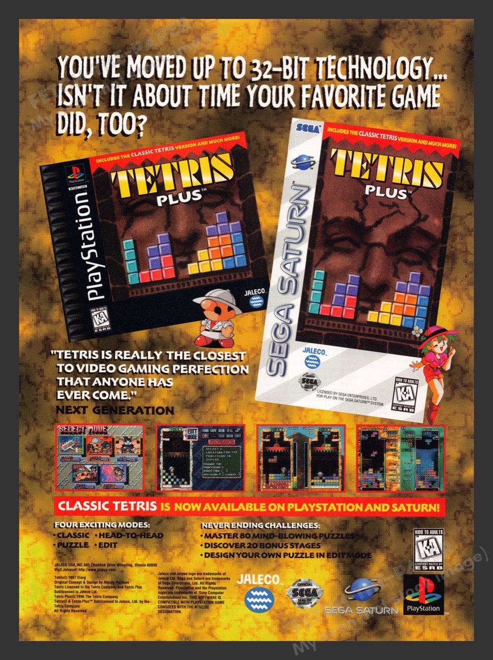 1996 Tetris Plus Video Game Print Advertisement — Fetch-the-Paper