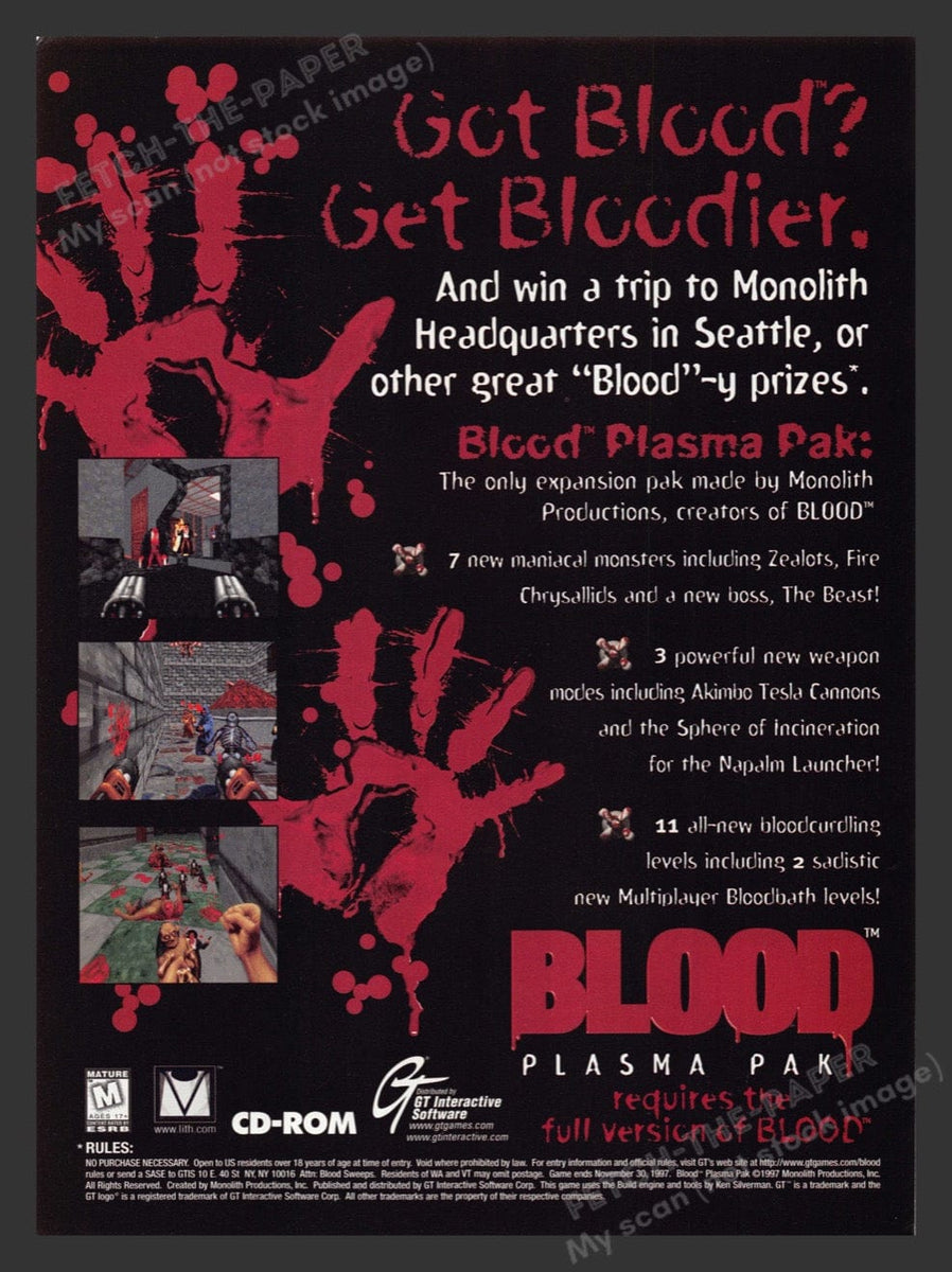 1997 Blood: Plasma Pak Video Game Print Advertisement — Fetch-the-Paper