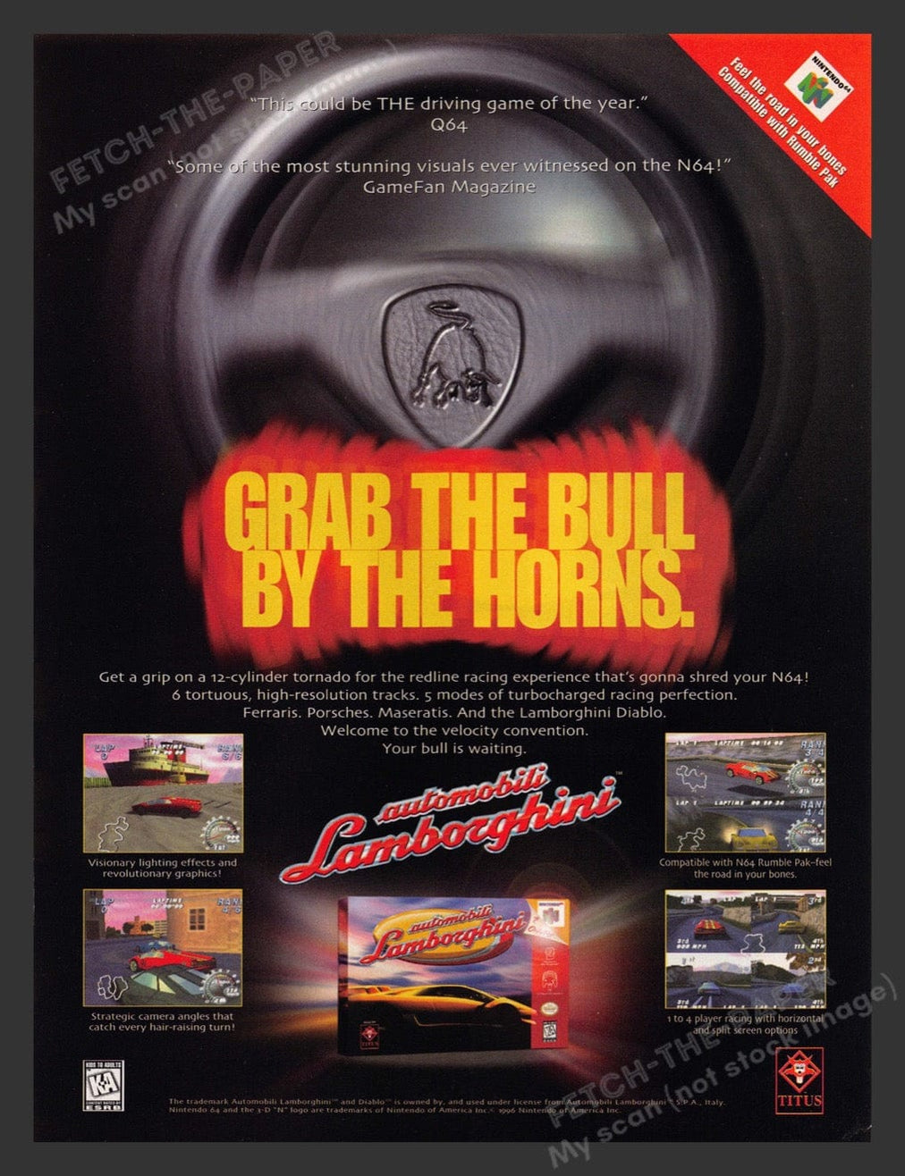 1998 Automobili Lamborghini Video Game Print Advertisement — Fetch-the-Paper