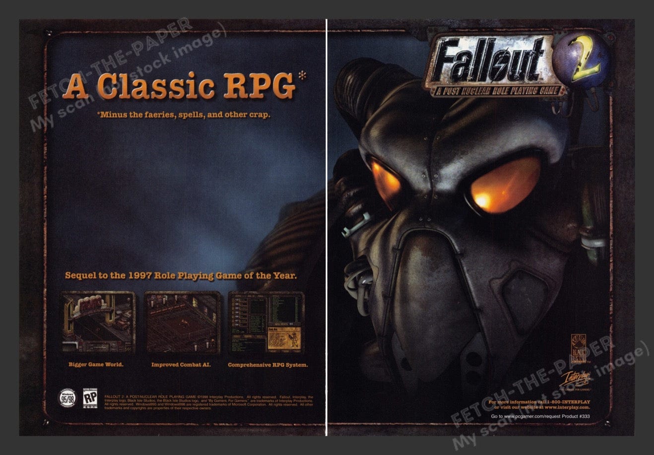 1998 Fallout 2 Classic RPG Video Game Print Advertisement (2 Pages) — Fetch-the-Paper