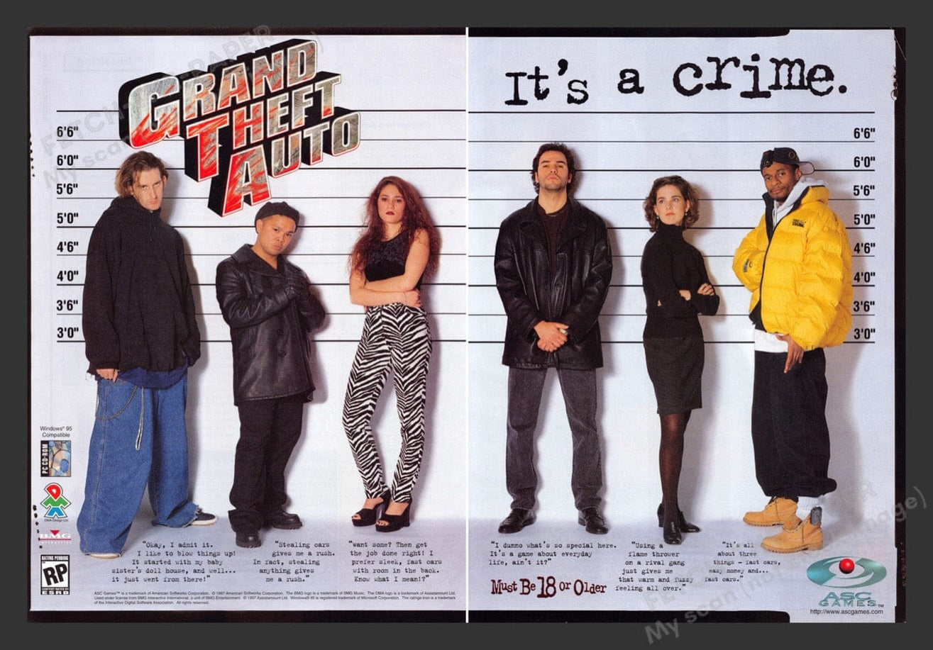1998 Grand Theft Auto Criminal Line Up Video Game Print Advertisement ...