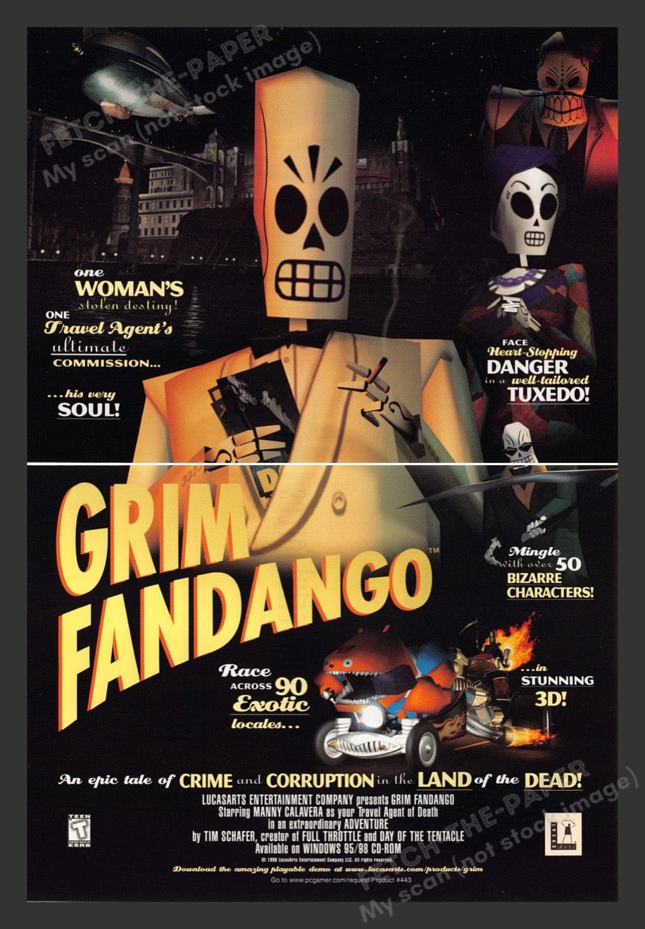 1998 Grim Fandango Land of the Dead Video Game Print Advertisement (2 Pages) — Fetch-the-Paper