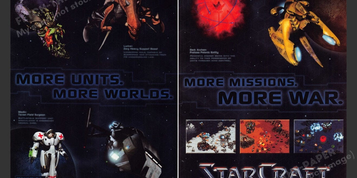 1998 StarCraft: Brood Wars Video Game Print Advertisement (2 Pages ...