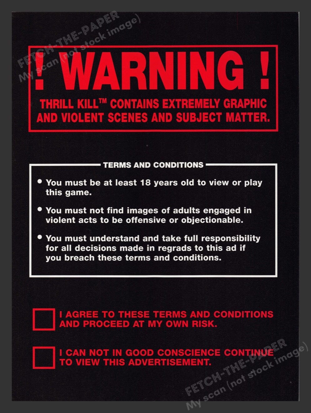 1998 WARNING! Video Game Print Advertisement — Fetch-the-Paper