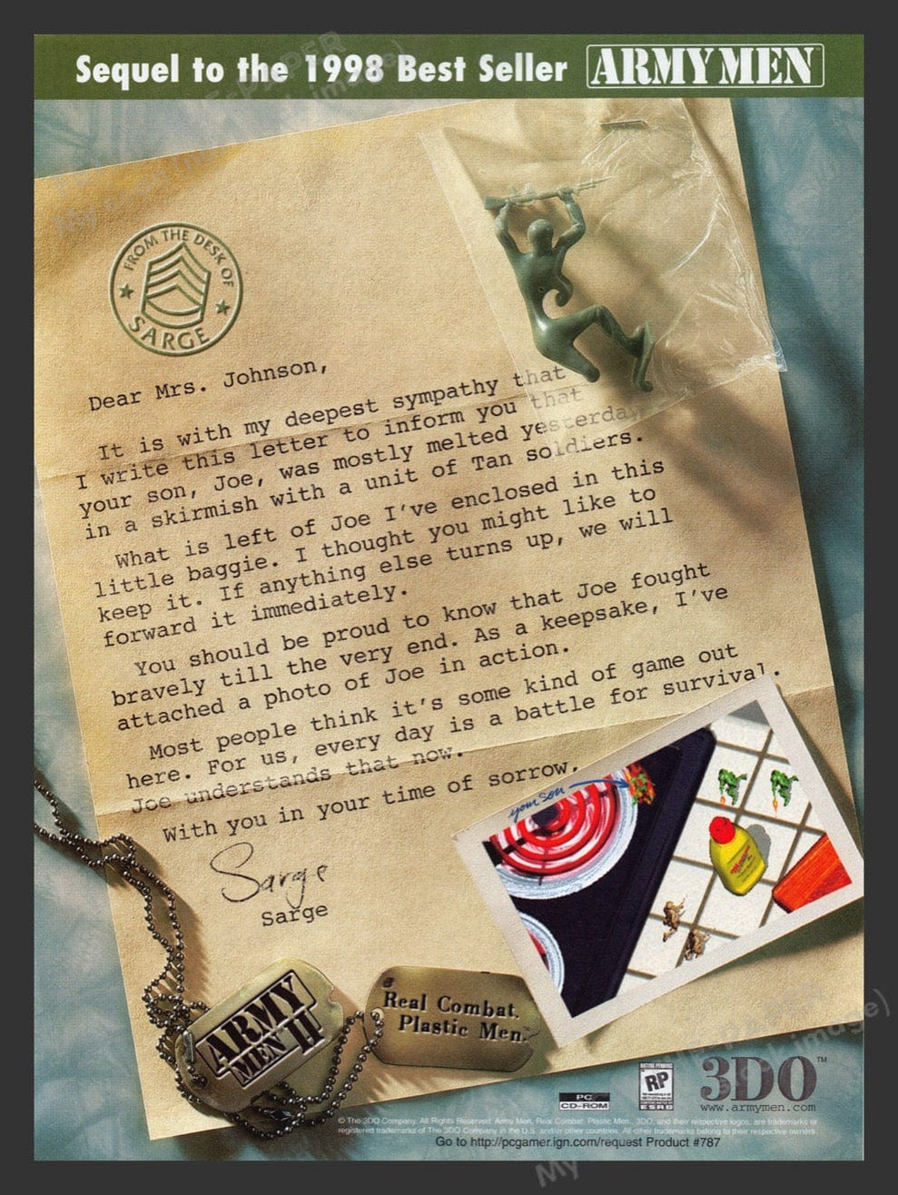 1999 Army Men II Letter from Sarge Video Game Print Advertisement — Fetch-the-Paper