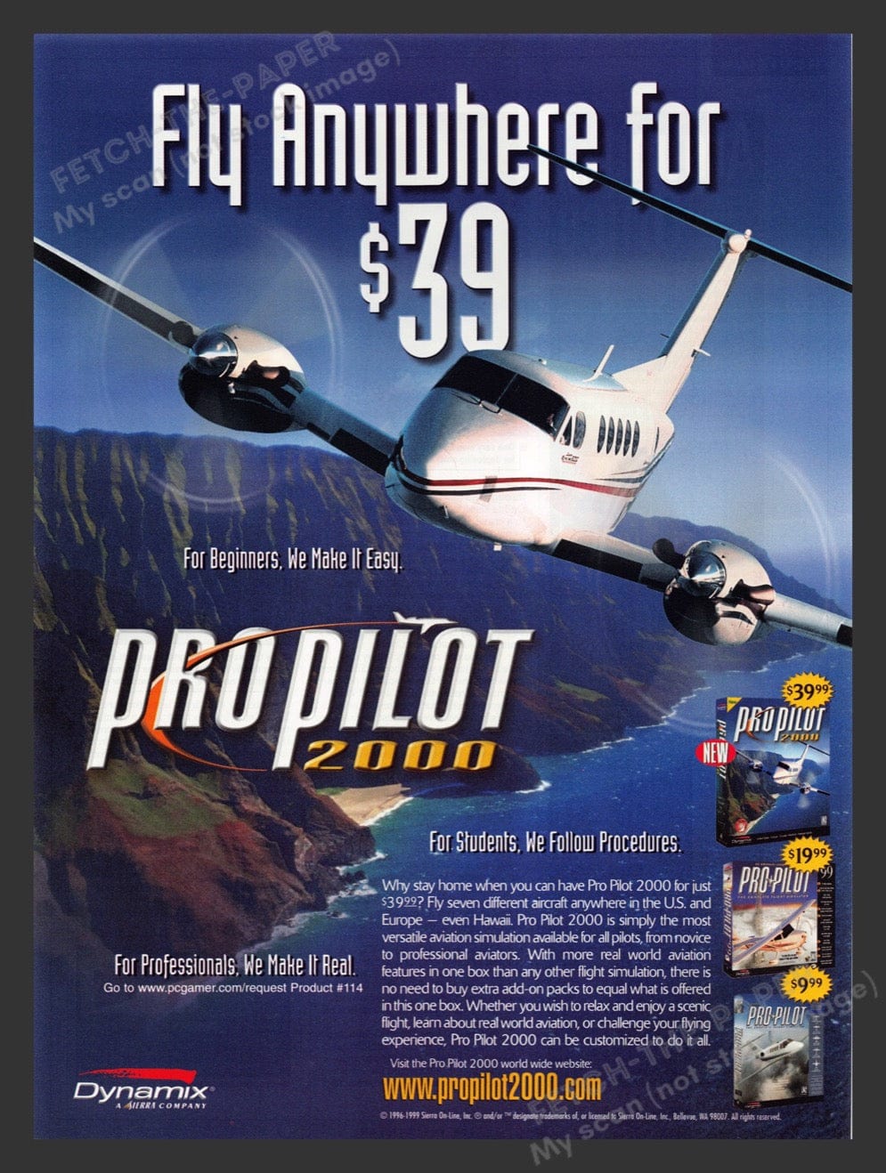 1999 Pro Pilot 2000 Flying Video Game Print Advertisement — Fetch-the-Paper