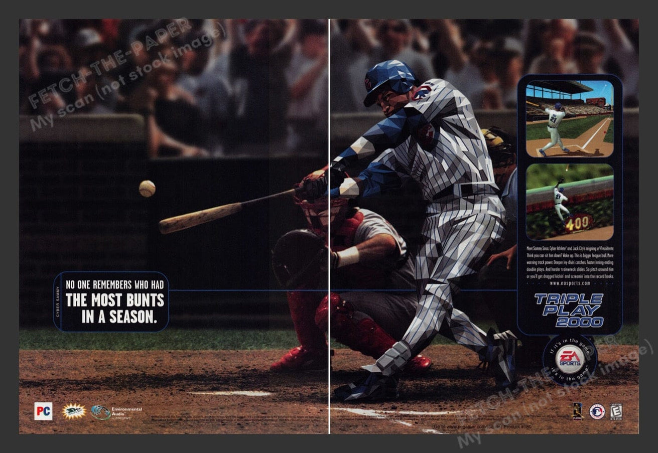 Triple Play 2000 Baseball Sammy Sosa 1990s Video Game Print Ad (2 pgs) — Fetch-the-Paper
