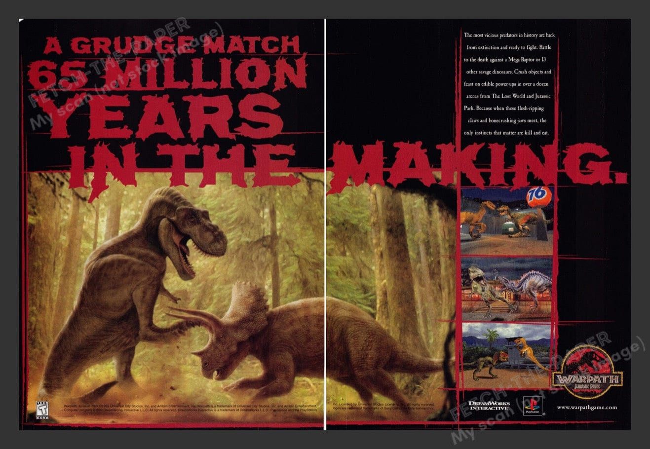1999 Warpath: Jurassic Park Video Game Print Advertisement (2 Pages) — Fetch-the-Paper