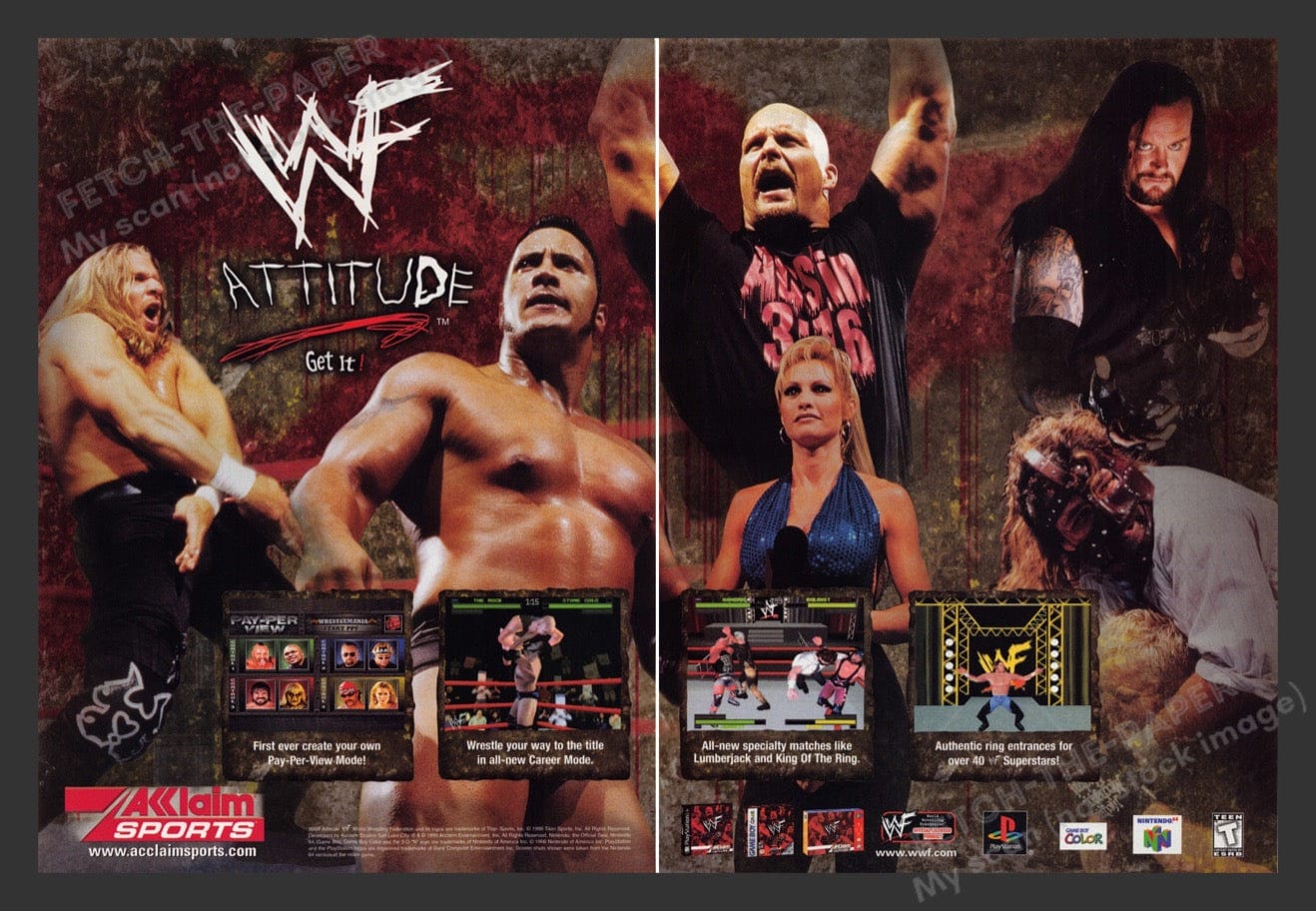 1999 WWF Attitude The Rock Wrestler Video Game Print Advertisement (2 ...