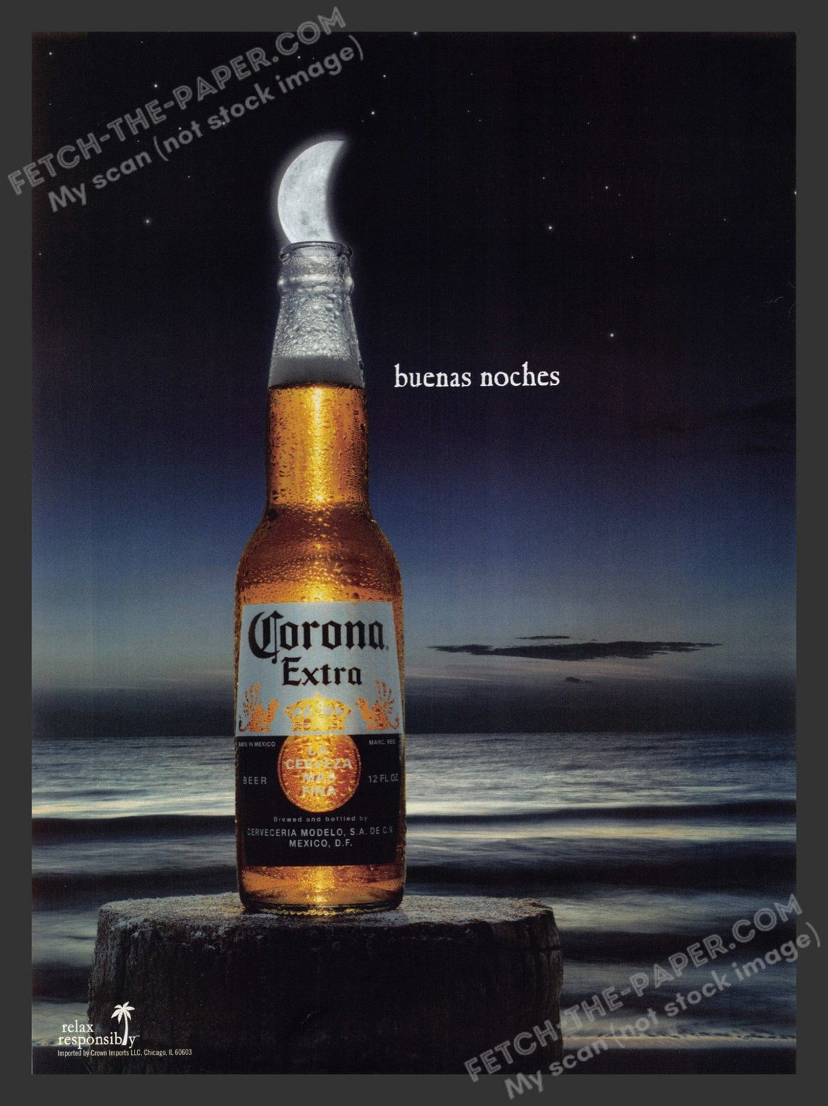 Corona Extra 2007 Buenas Noches Moonlit Beach Ad Print — Fetch-the-Paper