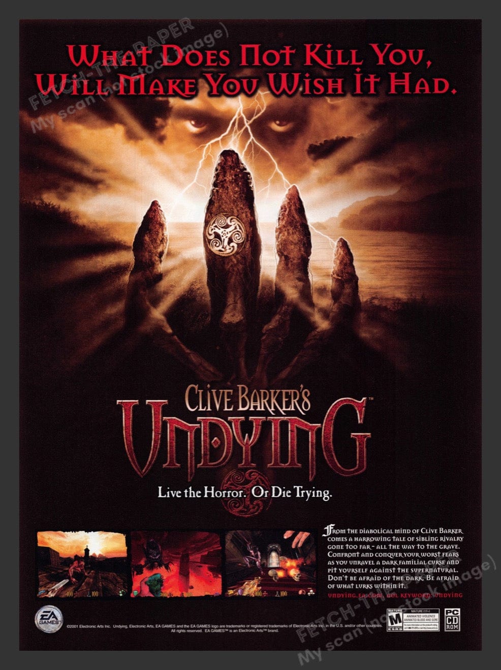 2001 Clive Barker's Undying "Live the horror" Video Game Print Adverti — Fetch-the-Paper