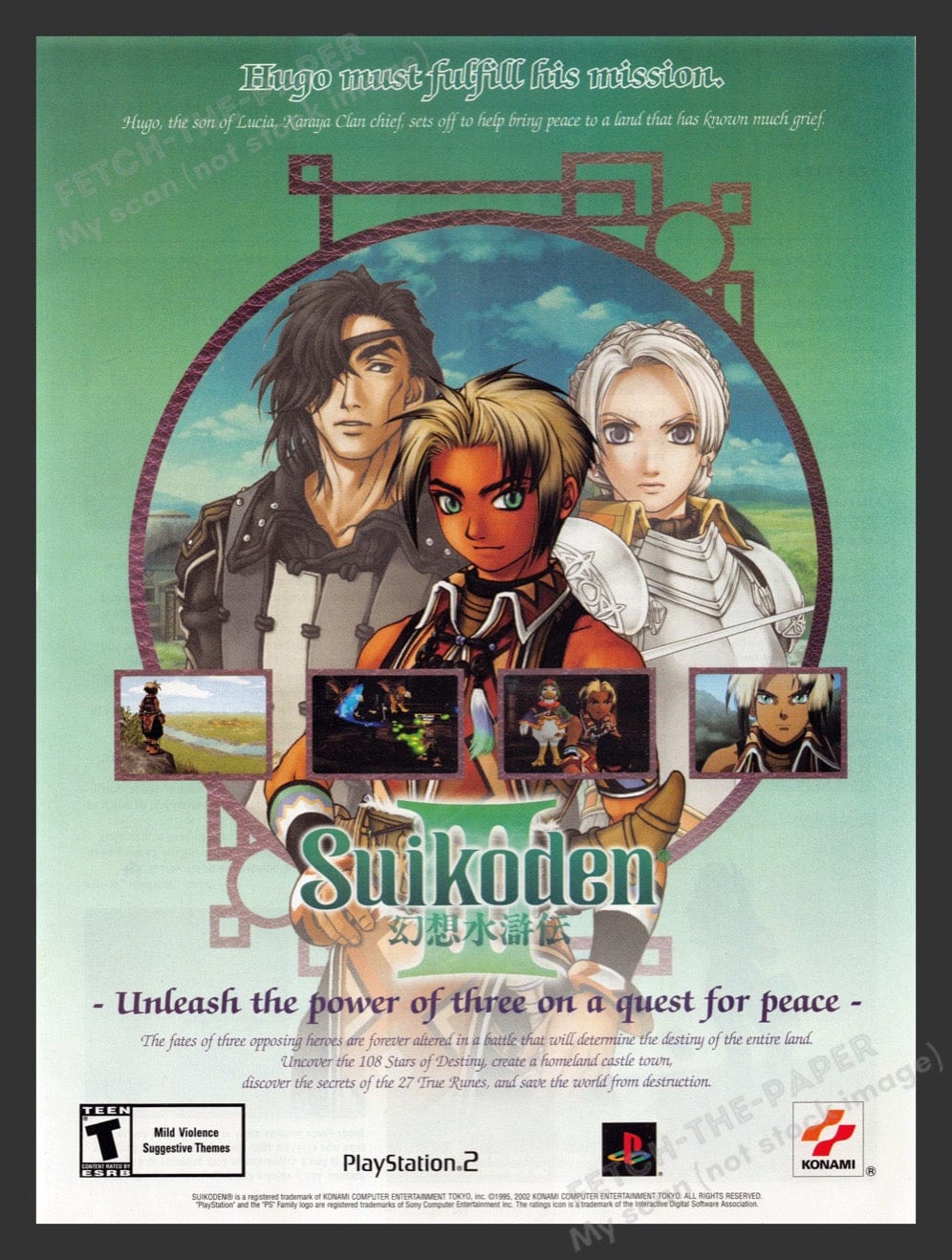Suikoden "Unleash the power of 3" 2000s Video Game Print Ad 2002 — Fetch-the-Paper