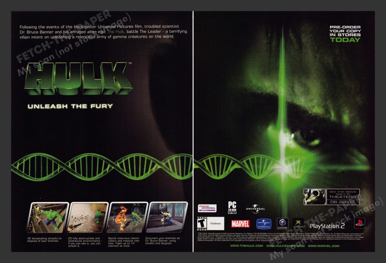 Hulk Unleash the Fury 2000s Video Game Print Advertisement Ad (2 pages — Fetch-the-Paper