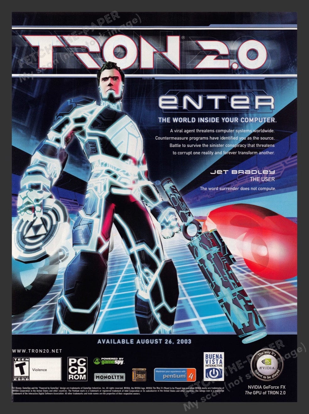 2003 Tron 2.0 "Jet Bradley" Video Game Print Advertisement — Fetch-the-Paper