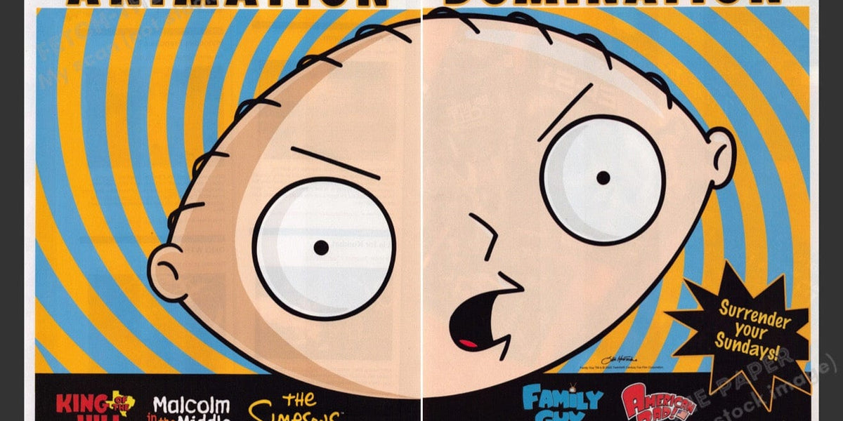 2005 Fox Family Guy Stewie Close-Up Print Ad (2 Pages) — Fetch-the-Paper