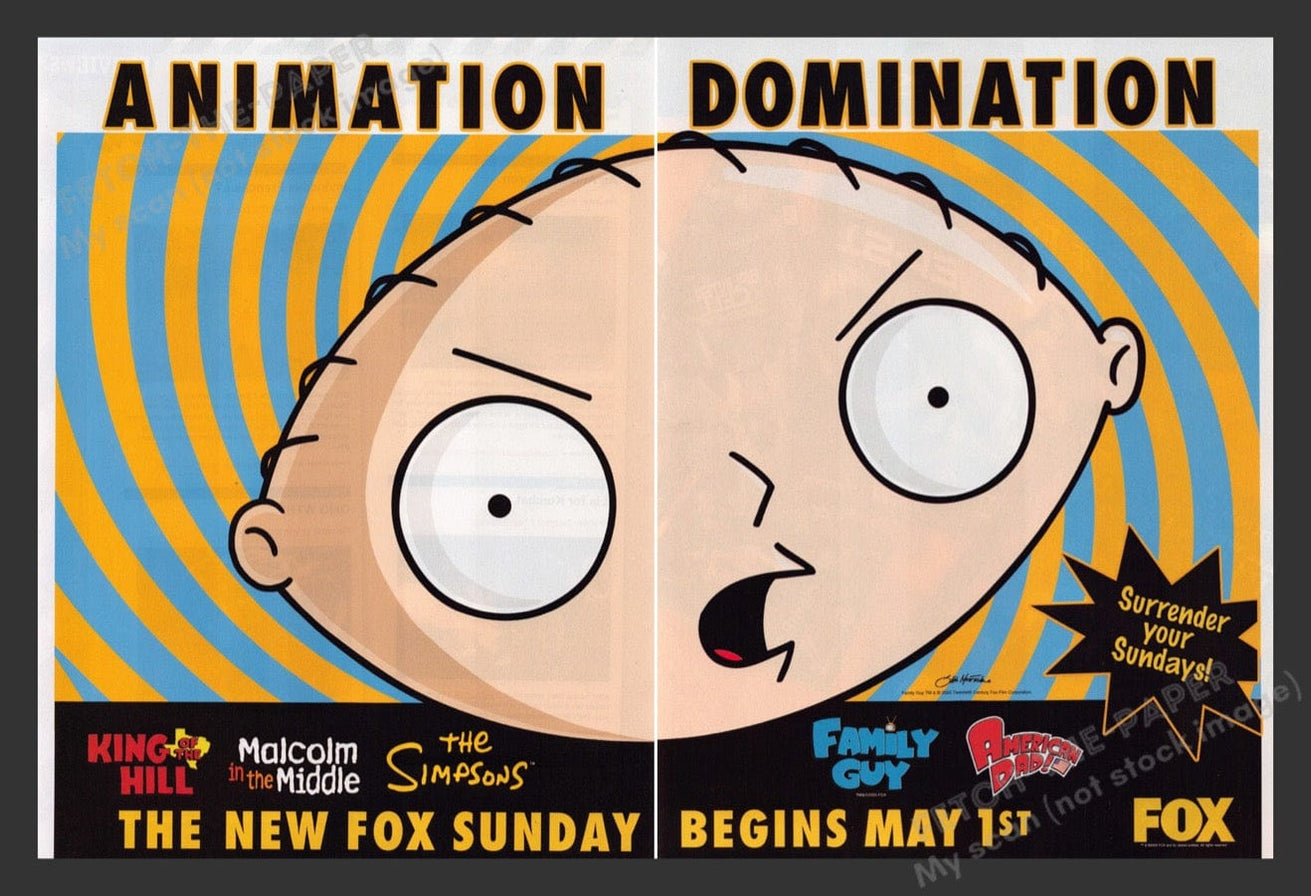 2005 Fox Family Guy Stewie Close-Up Print Ad (2 Pages) — Fetch-the-Paper