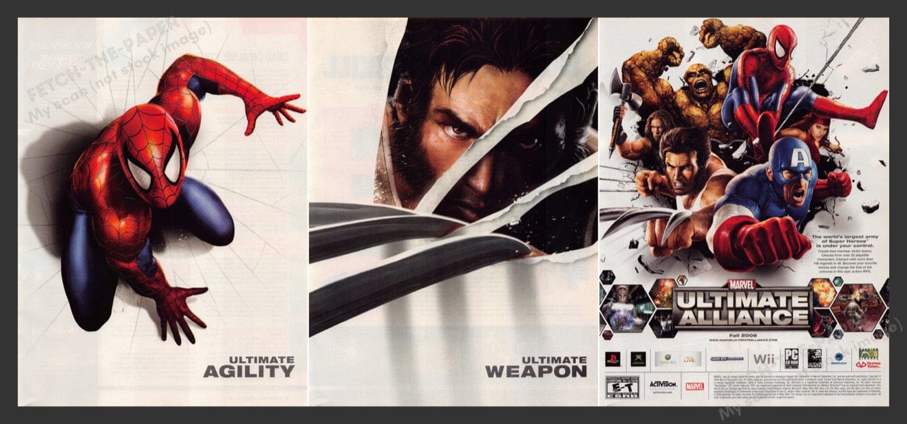 2006 Marvel Ultimate Alliance Video Game Print Ad 3 pages — Fetch-the-Paper