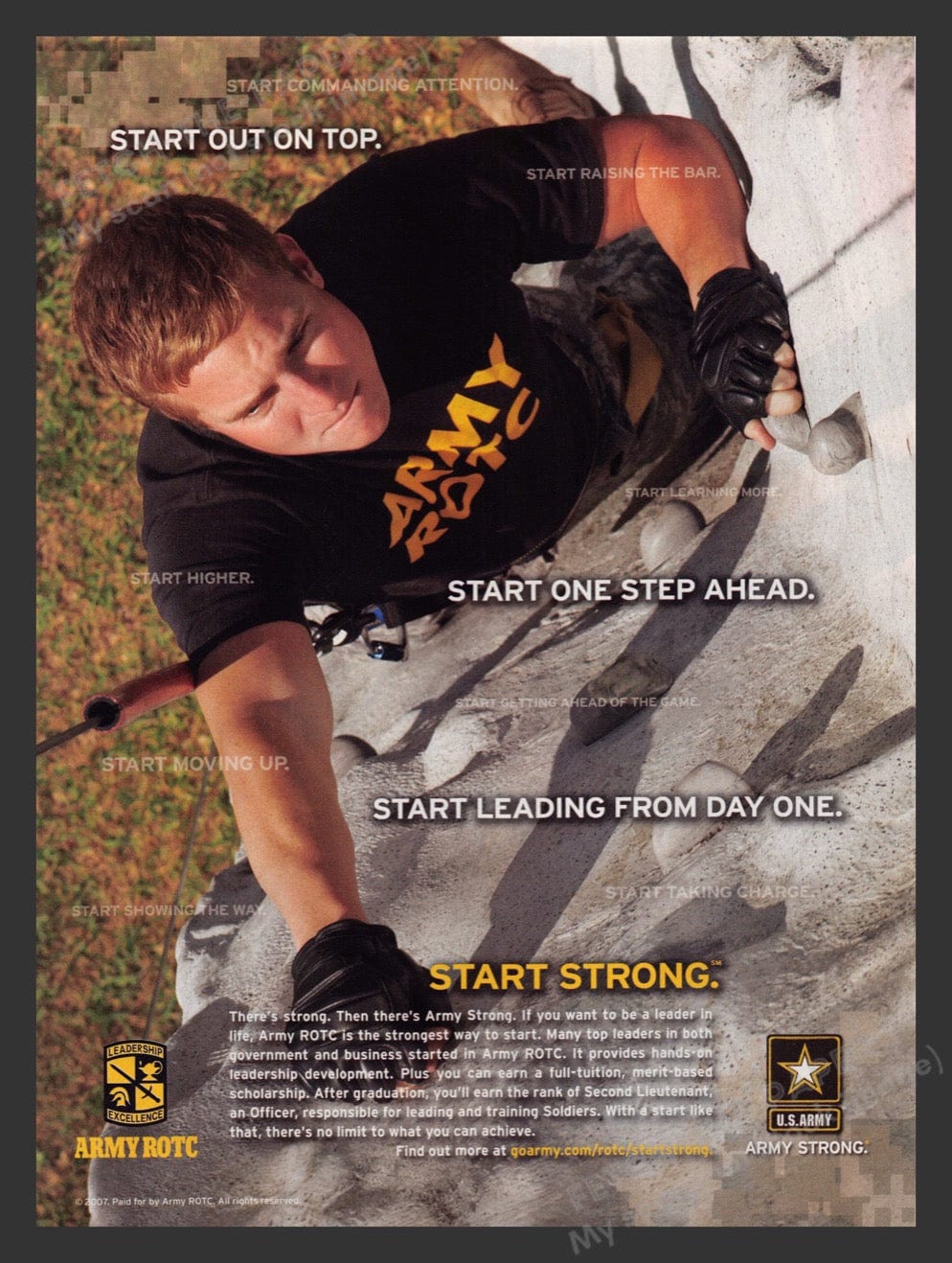 2007 U.S. Army ROTC Rock Wall Climbing Print Ad 8"x11" — Fetch-the-Paper
