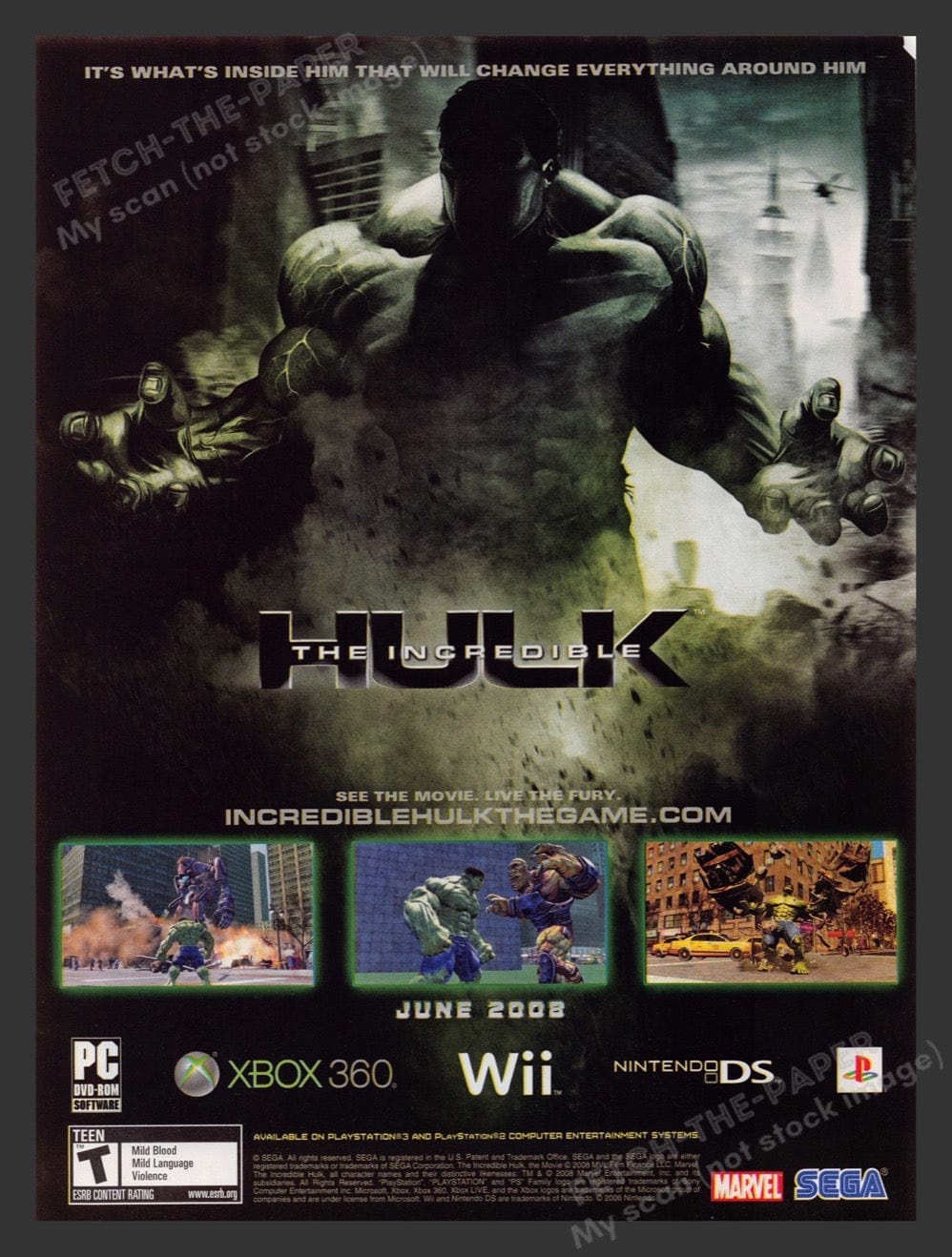2008 The Incredible Hulk "It's what's inside" Video Game Print Adverti ...