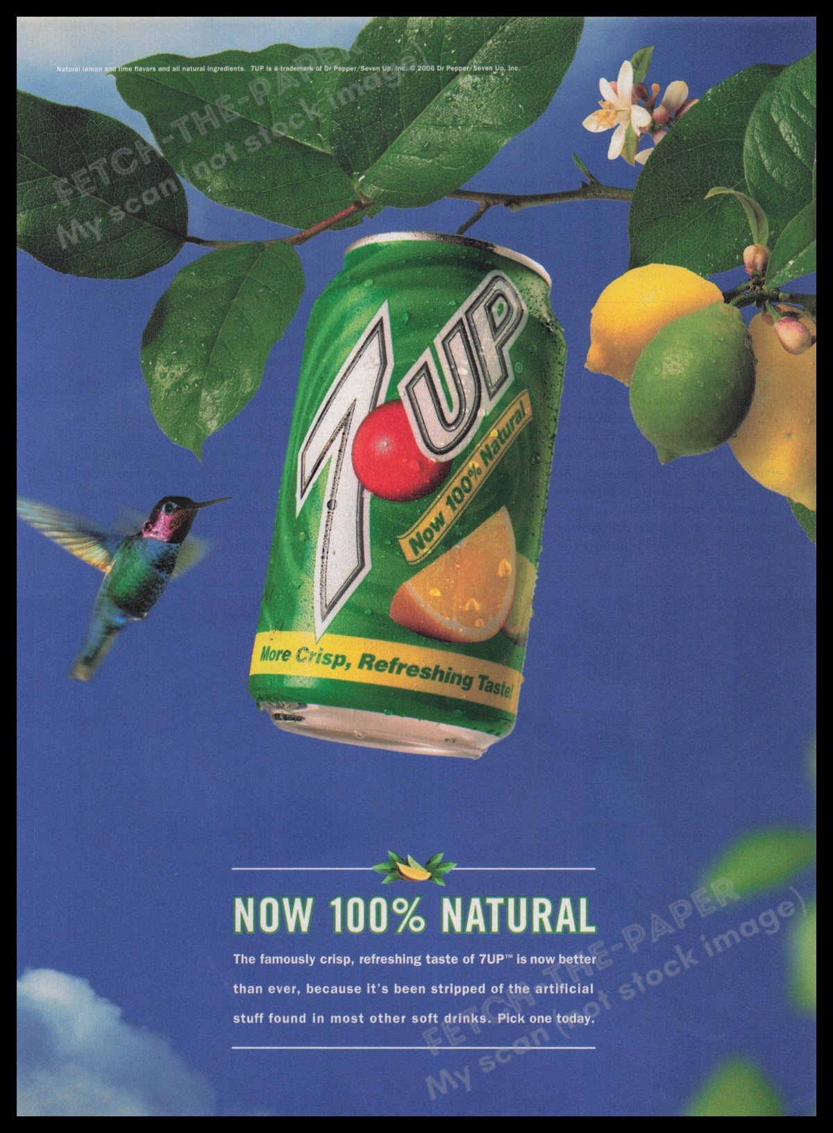 7 Up 2006 Print Ad - 100% Natural with Hummingbird — Fetch-the-Paper