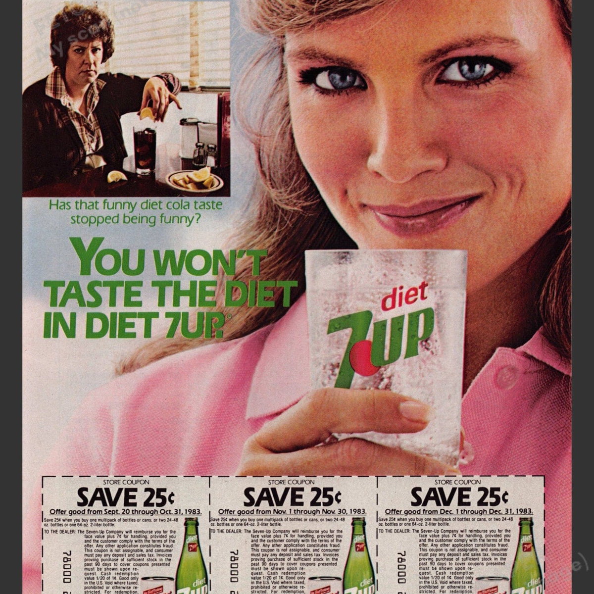 1983 Diet 7up Print Ad - Vintage 1980s Soda Advertisement — Fetch-the-Paper