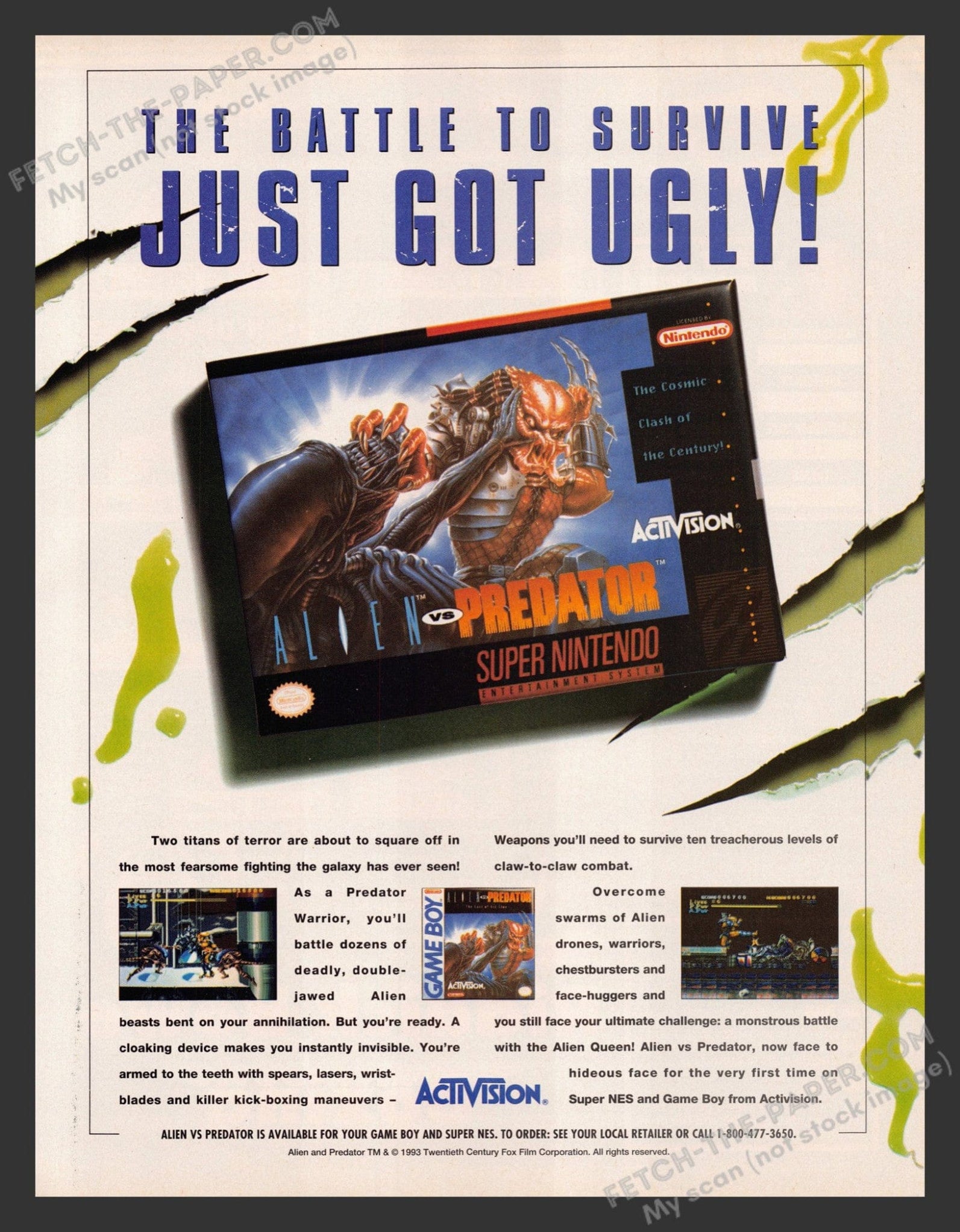 Alien vs. Predator Video Game 1990s Print Advertisement 1993 — Fetch-the-Paper
