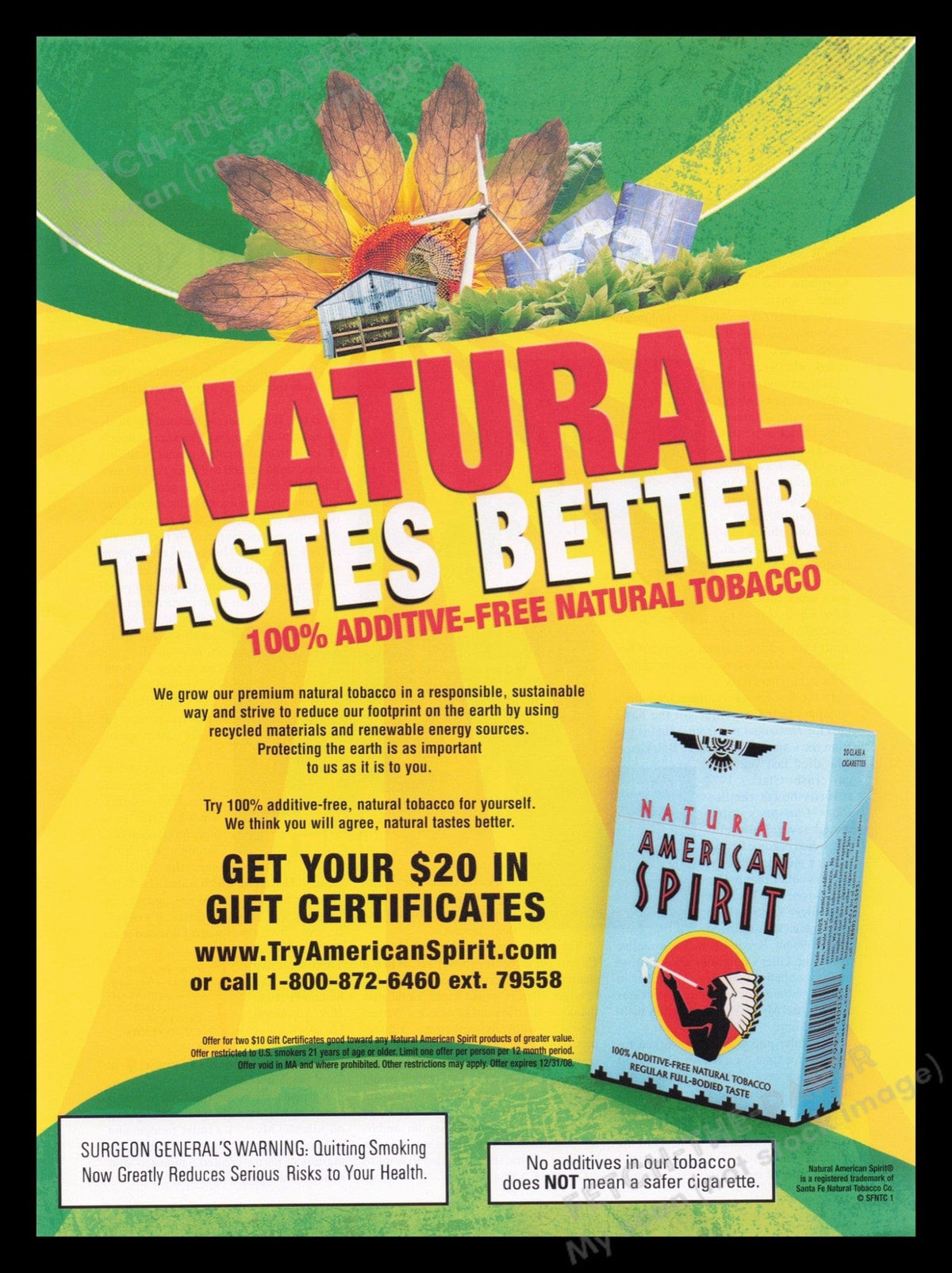 American Spirit Cigarette 2008 Ad - Natural Tobacco, $20 Offer — Fetch ...