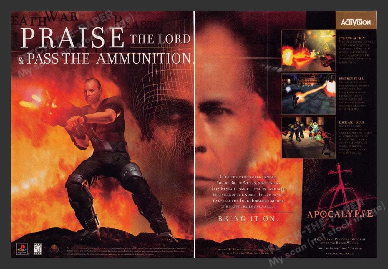 Apocalypse Bruce Willis 1990s Video Game Print Advertisement (2 Pages) 1998 — Fetch-the-Paper