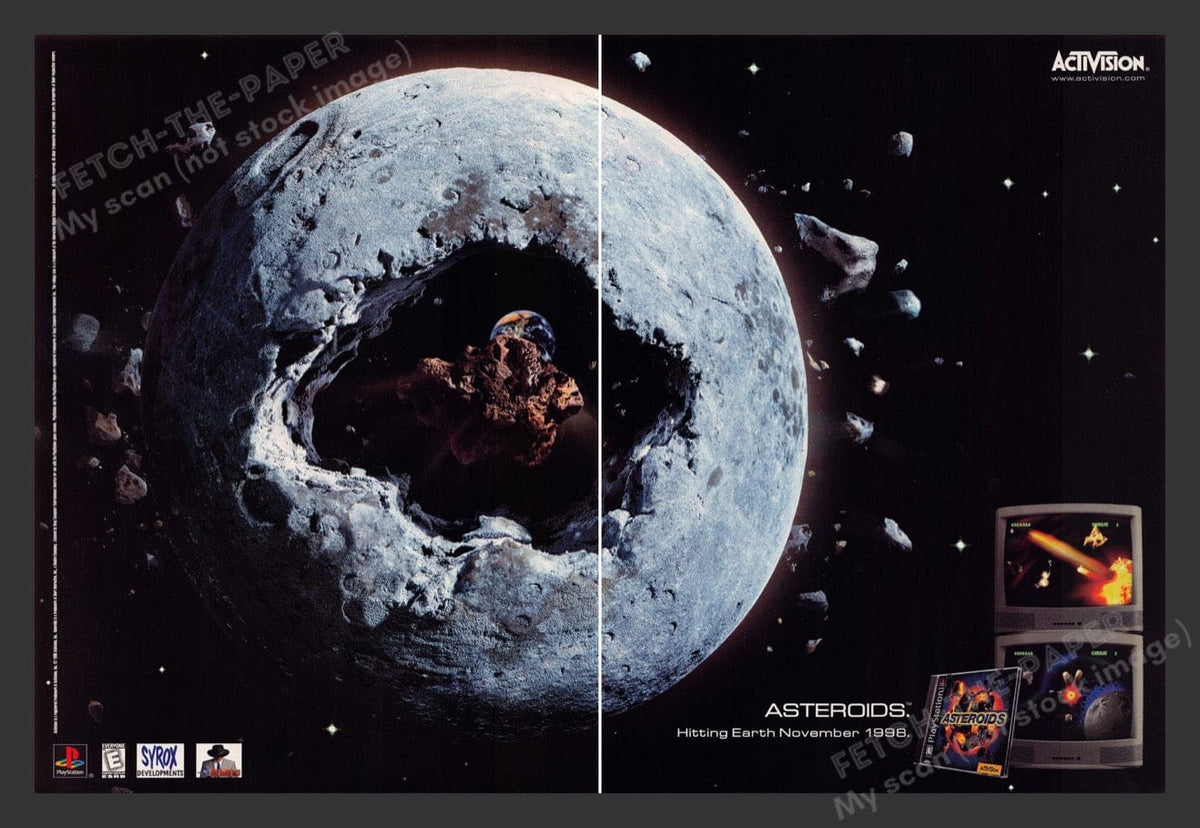 Asteroids Video Game 1990s Print Advertisement (2 Pages) Ad 1998 — Fetch-the-Paper