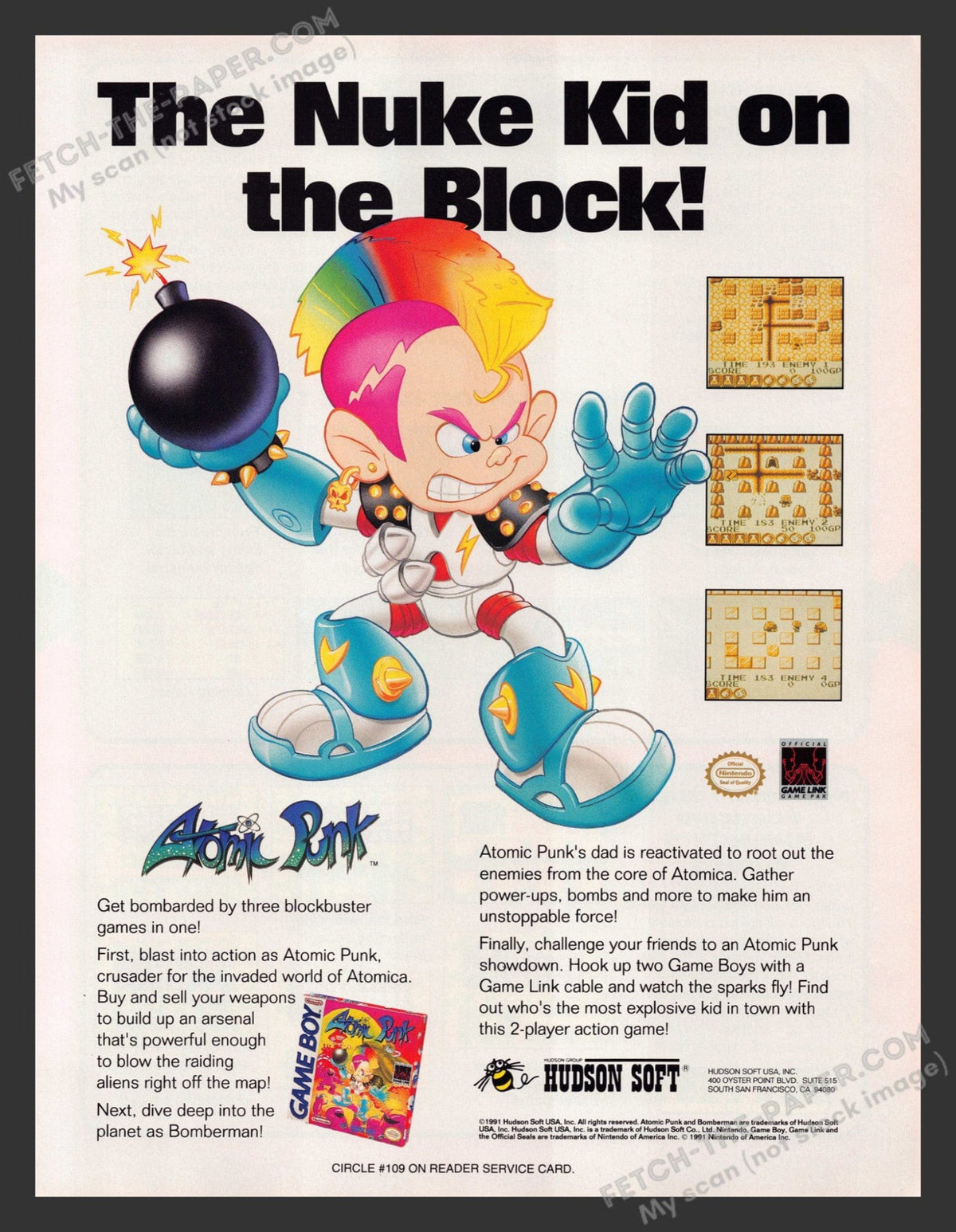 Atomic Punk Video Game 1990s Print Advertisement 1991 — Fetch-the-Paper