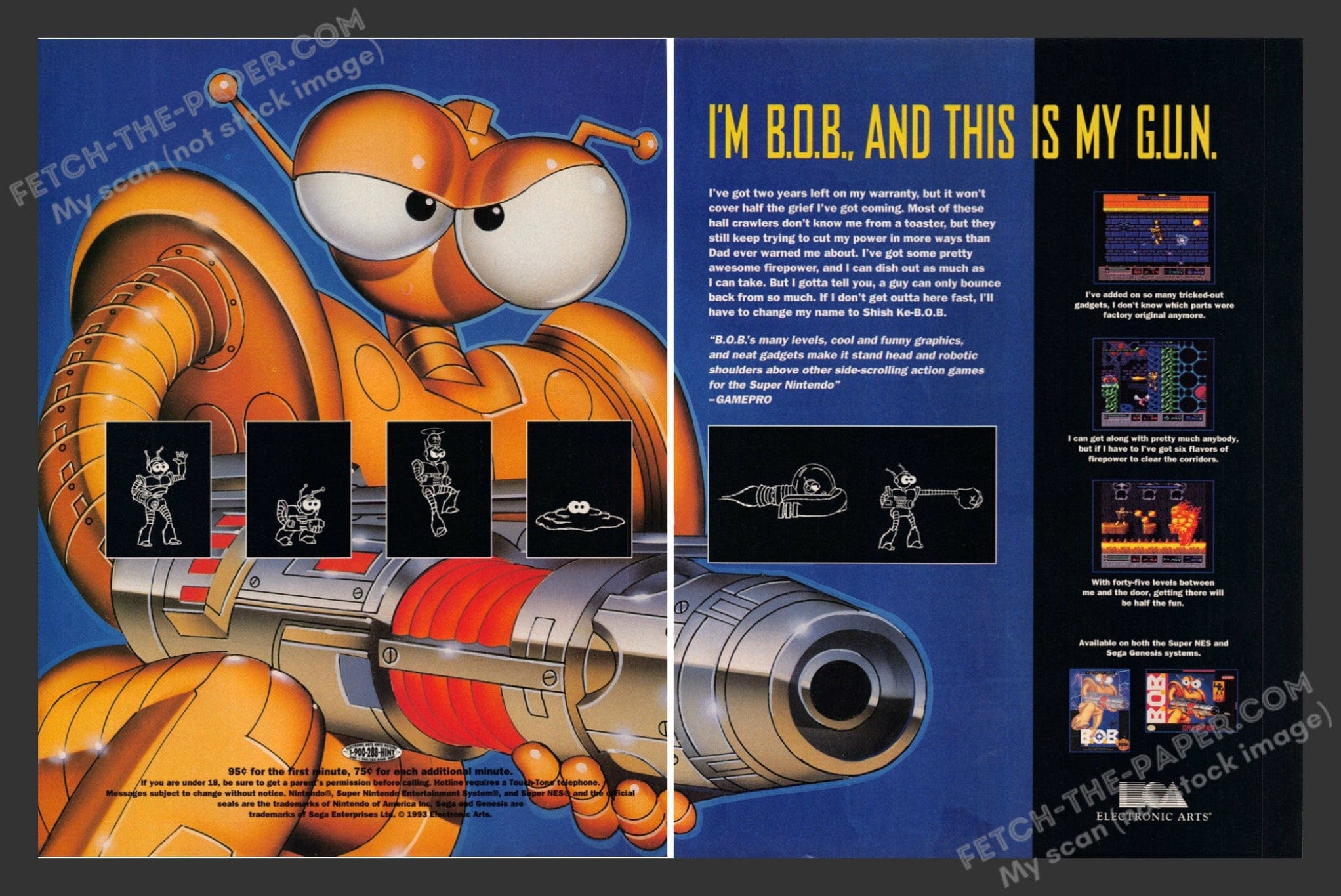 B.O.B. Video Game 1990s Print Advertisement 1993 — Fetch-the-Paper