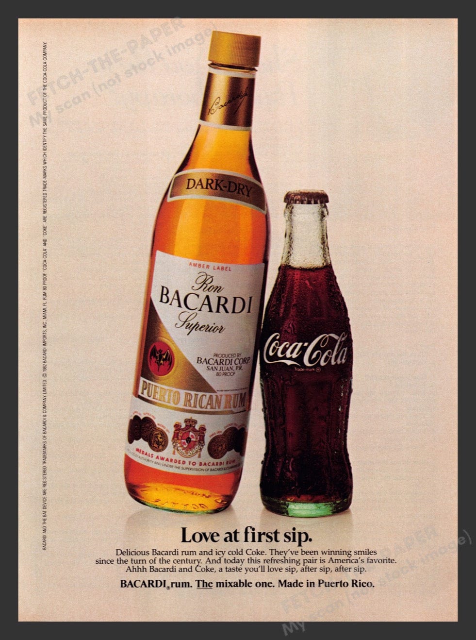Bacardi Rum & Coca Cola 1983 Vintage Print Ad - 8"x11" — Fetch-the-Paper