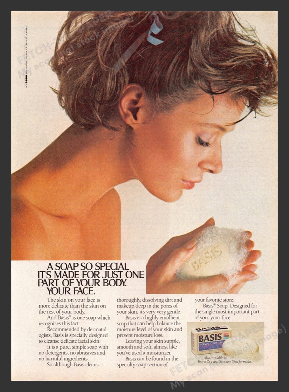 Basis Bar of Face Soap 1980s Print Advertisement Ad 1984 — Fetch-the-Paper