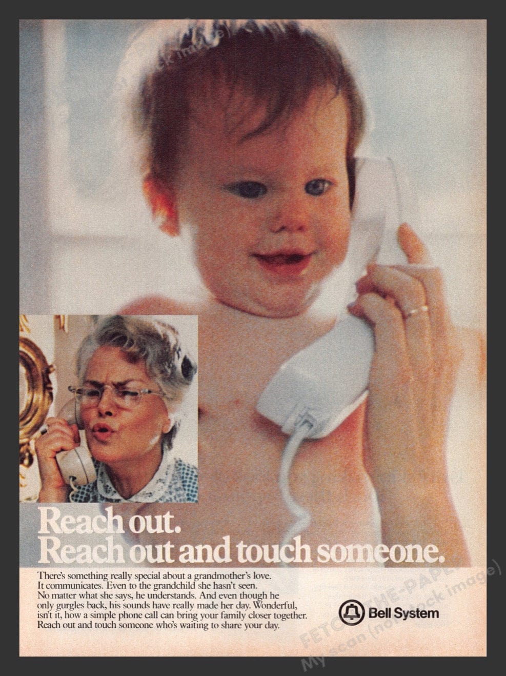 Bell Telephone System Baby & Grandma 1970s Print Advertisement Ad 1979 — Fetch-the-Paper