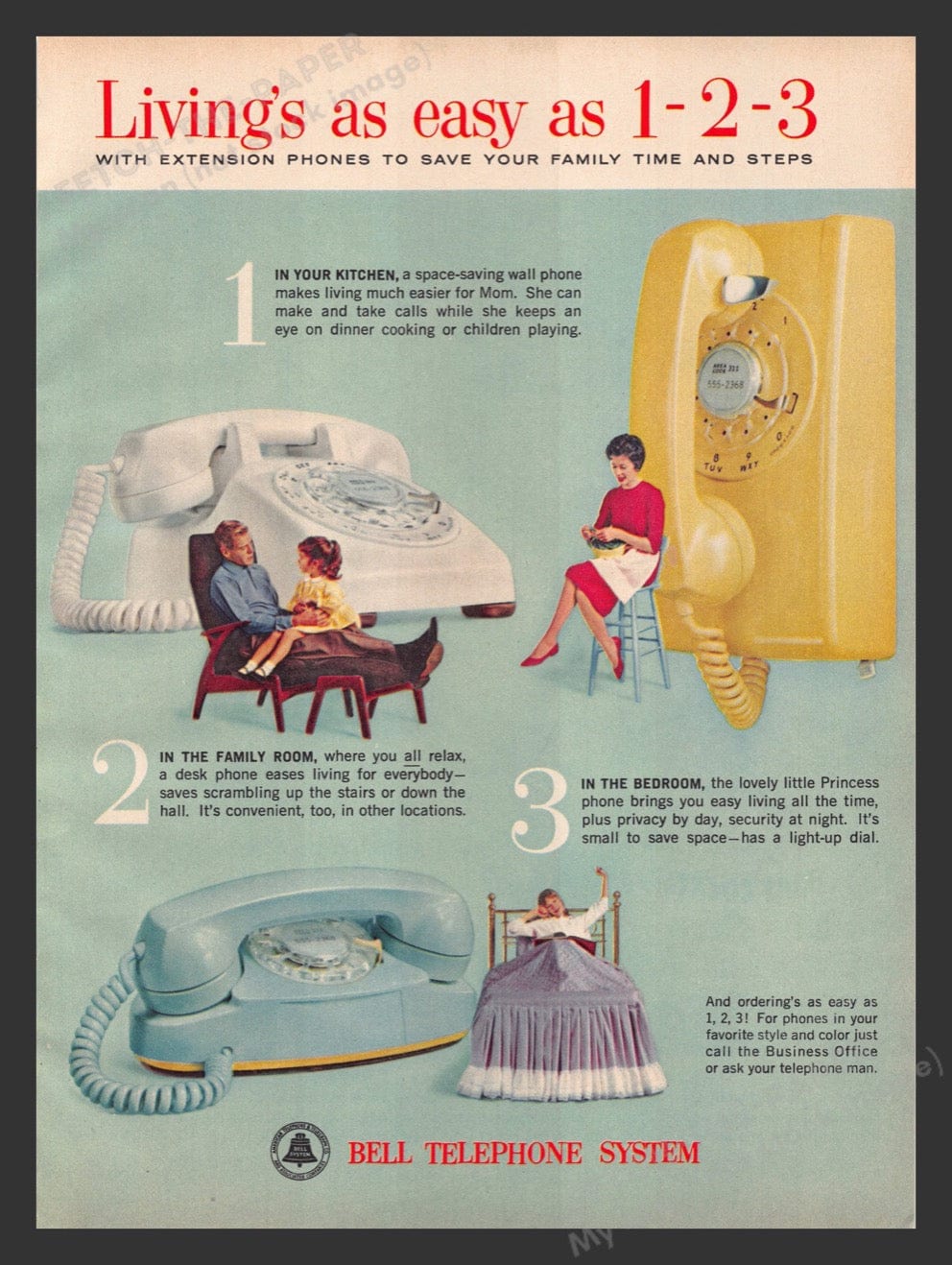 Bell Telephone System "Living's as easy as 1-2-3" 1960s Print Ad 1963 ...