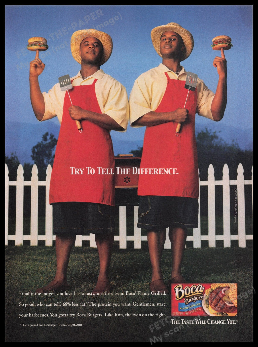 Boca Meatless Burgers 2000s Print Advertisement Ad 2003 Twin BBQ Cooks ...