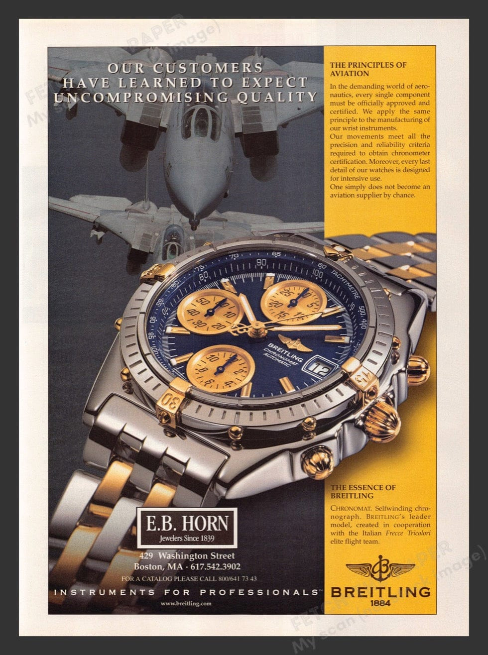 Breitling Chronomat Watch 1999 Military Jet Print Ad — Fetch-the-Paper