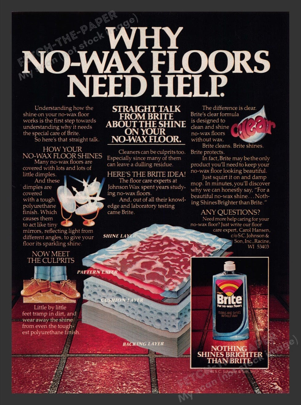 Brite No-wax Floor Cleaner 1980s Print Advertisement Ad 1981 — Fetch ...