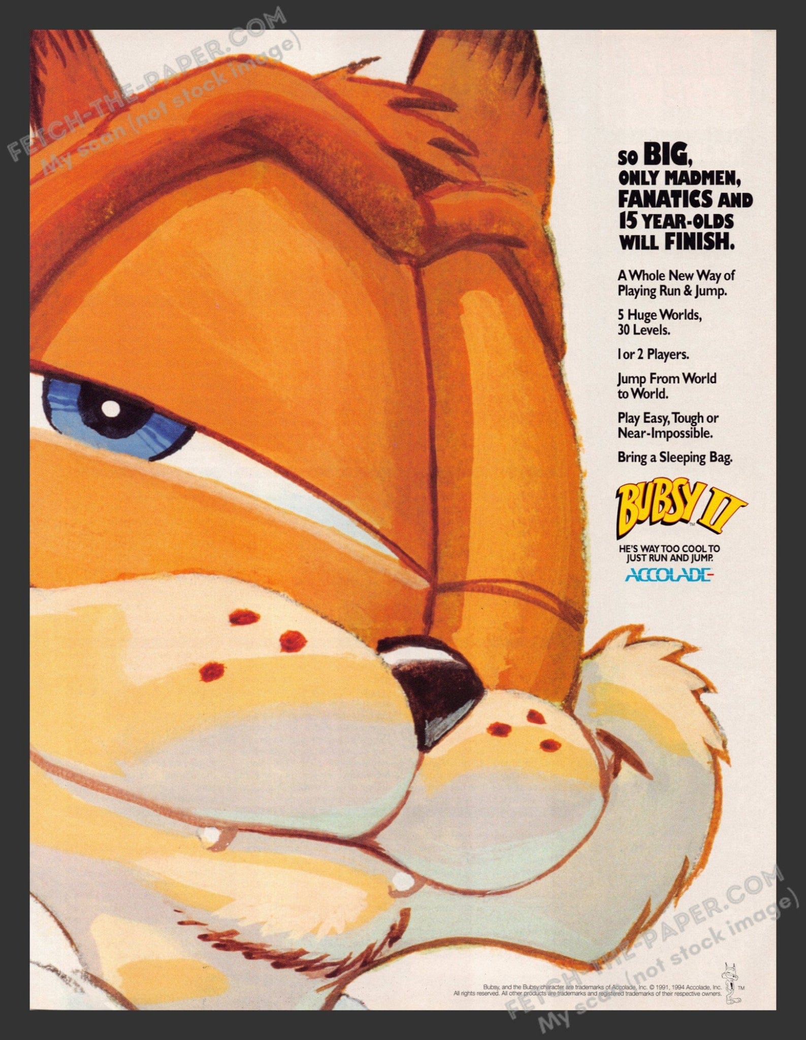 Bubsy II Video Game 1990s Print Advertisement 1994 — Fetch-the-Paper