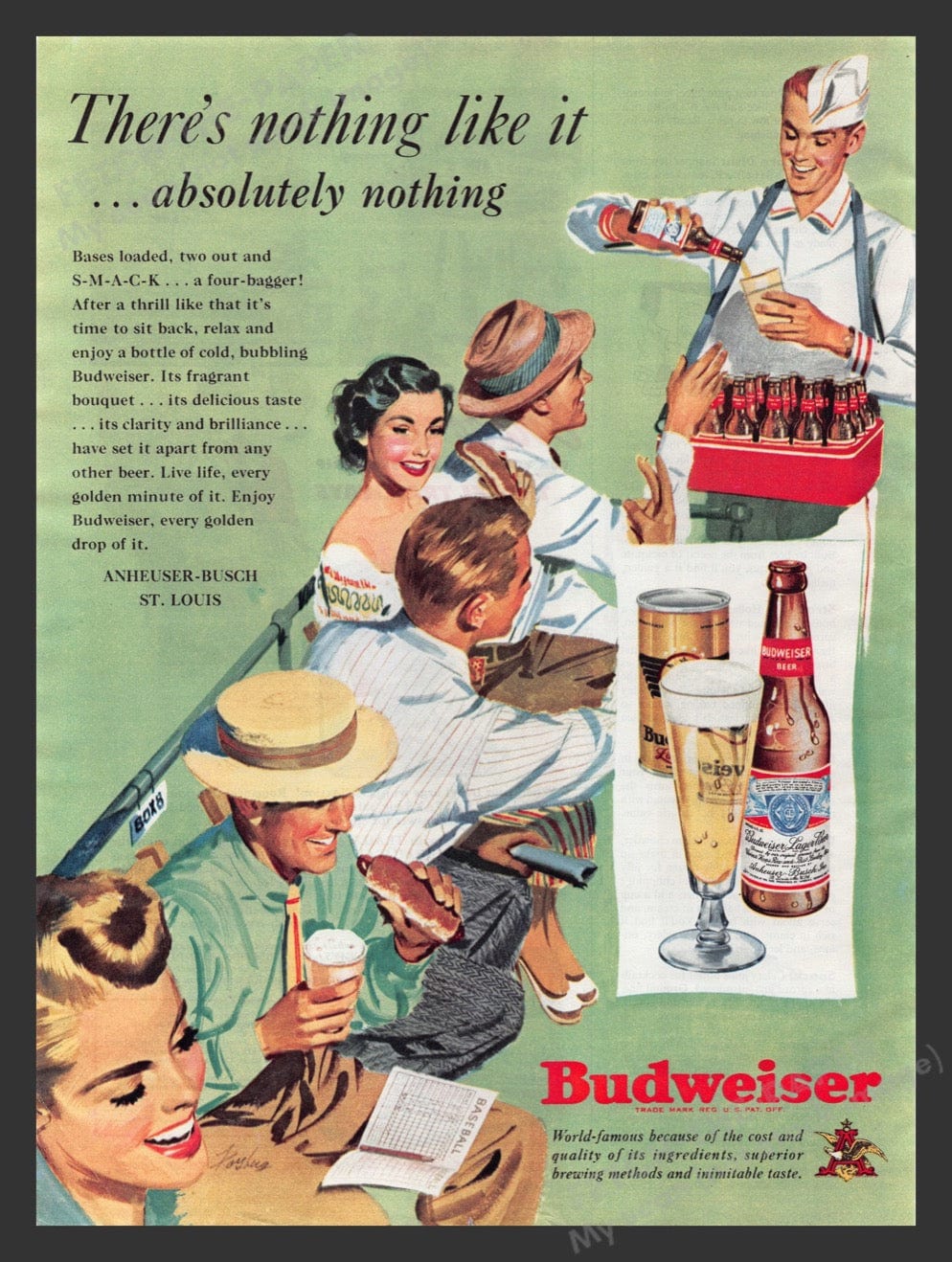 Budweiser Beer Baseball Game Concession Worker 1940s Print Advertiseme ...