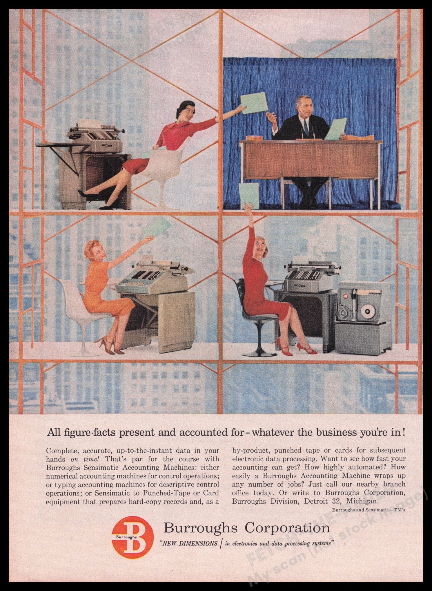 Burroughs Sensimatic Accounting Machines 1950s Print Advertisement Ad ...