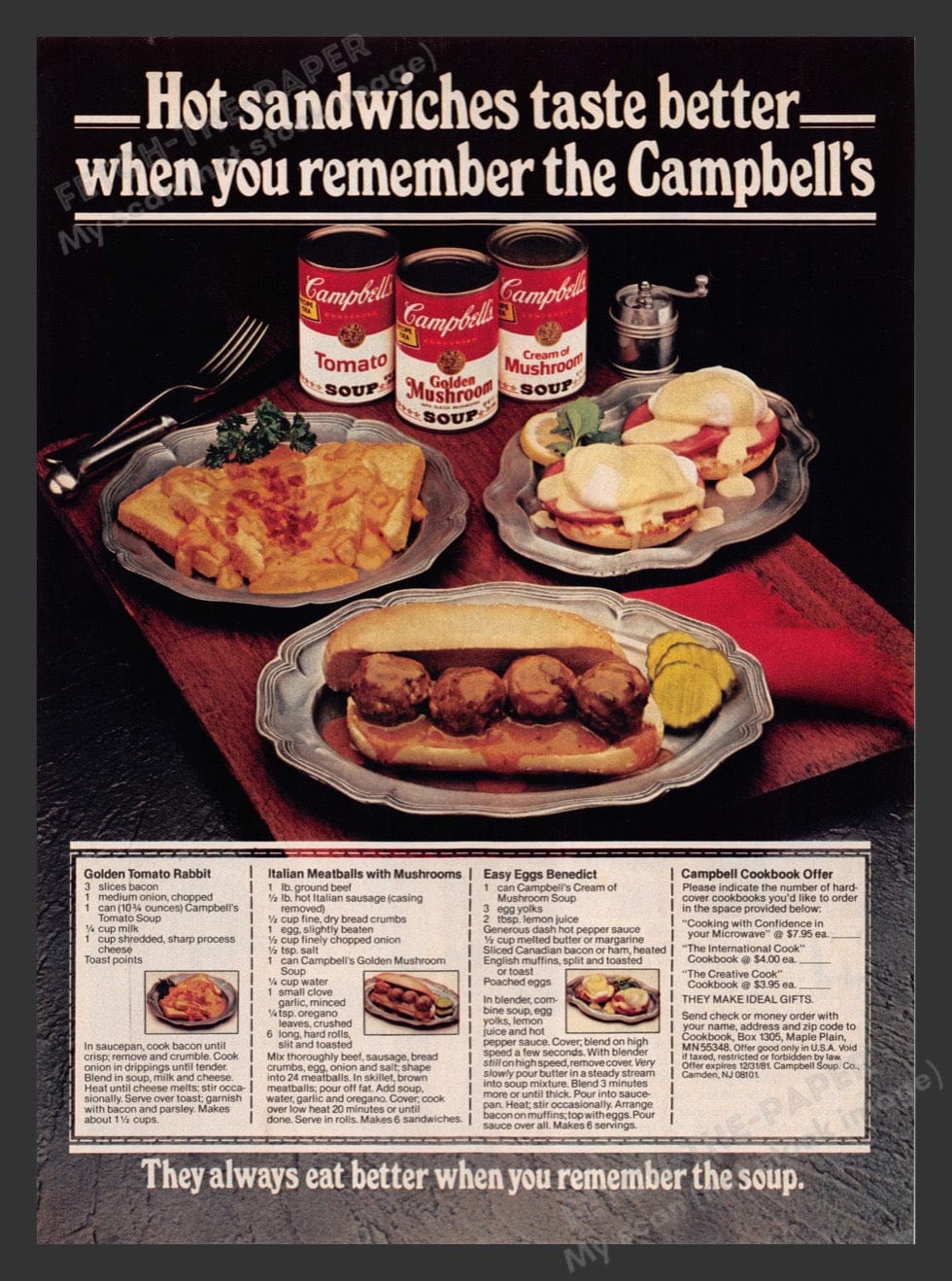 Campbell's Soups Hot Sandwiches Recipes 1980s Print Advertisement Ad 1 ...