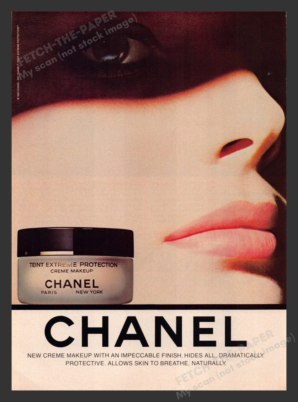 Chanel 1980s Print Advertisement Ad 1983 Creme Makeup Closeup on Face ...